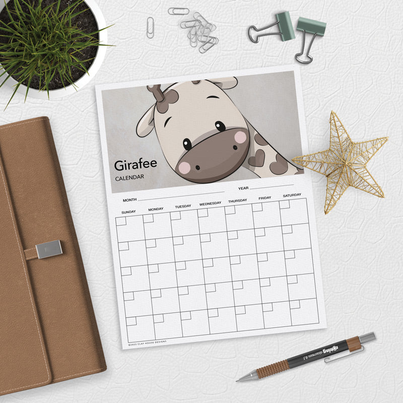 Giraffe Baby Animal Desktop Calendar Download - Clay House Designs