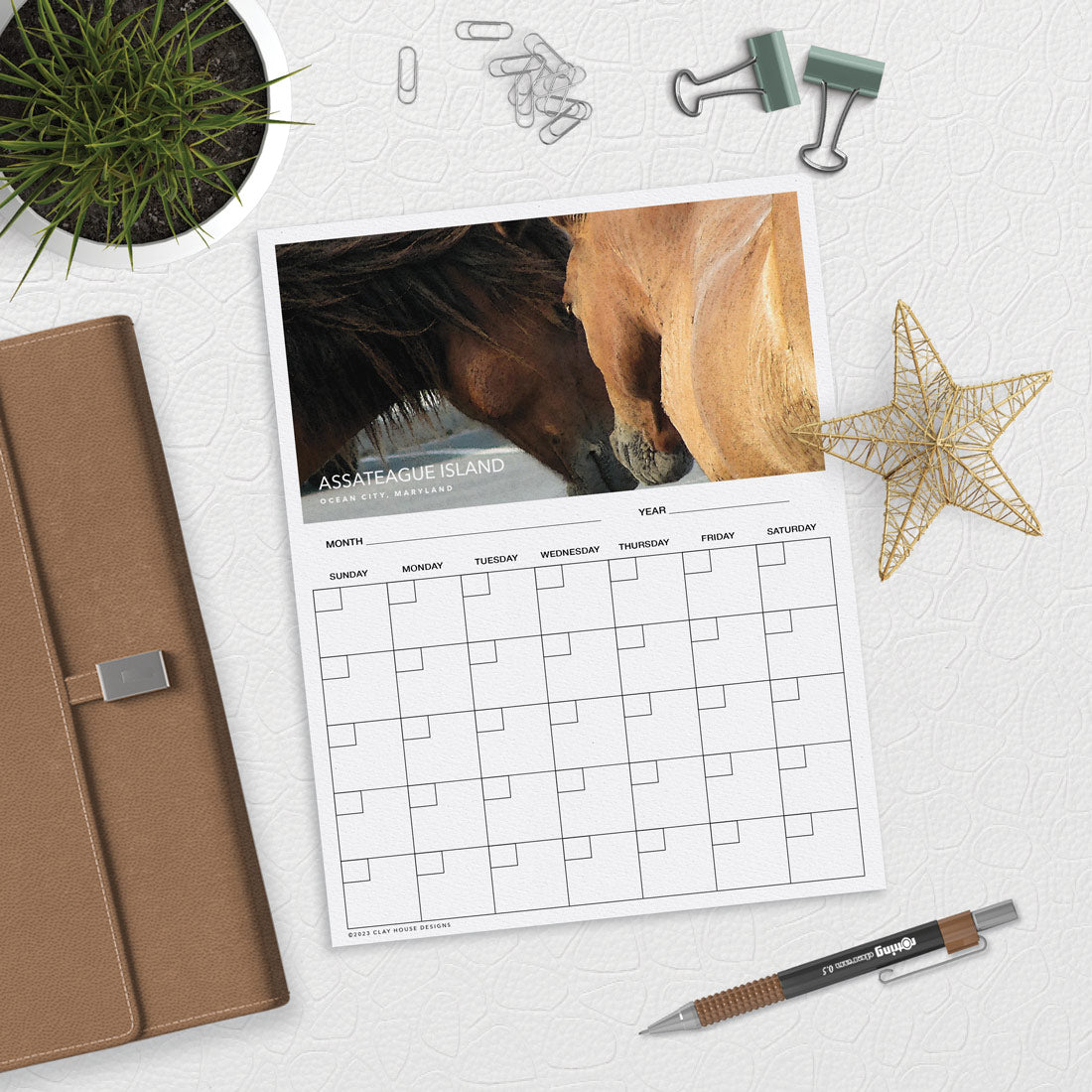 Horses at the Stable Desk Style Calendar Download - Clay House Designs