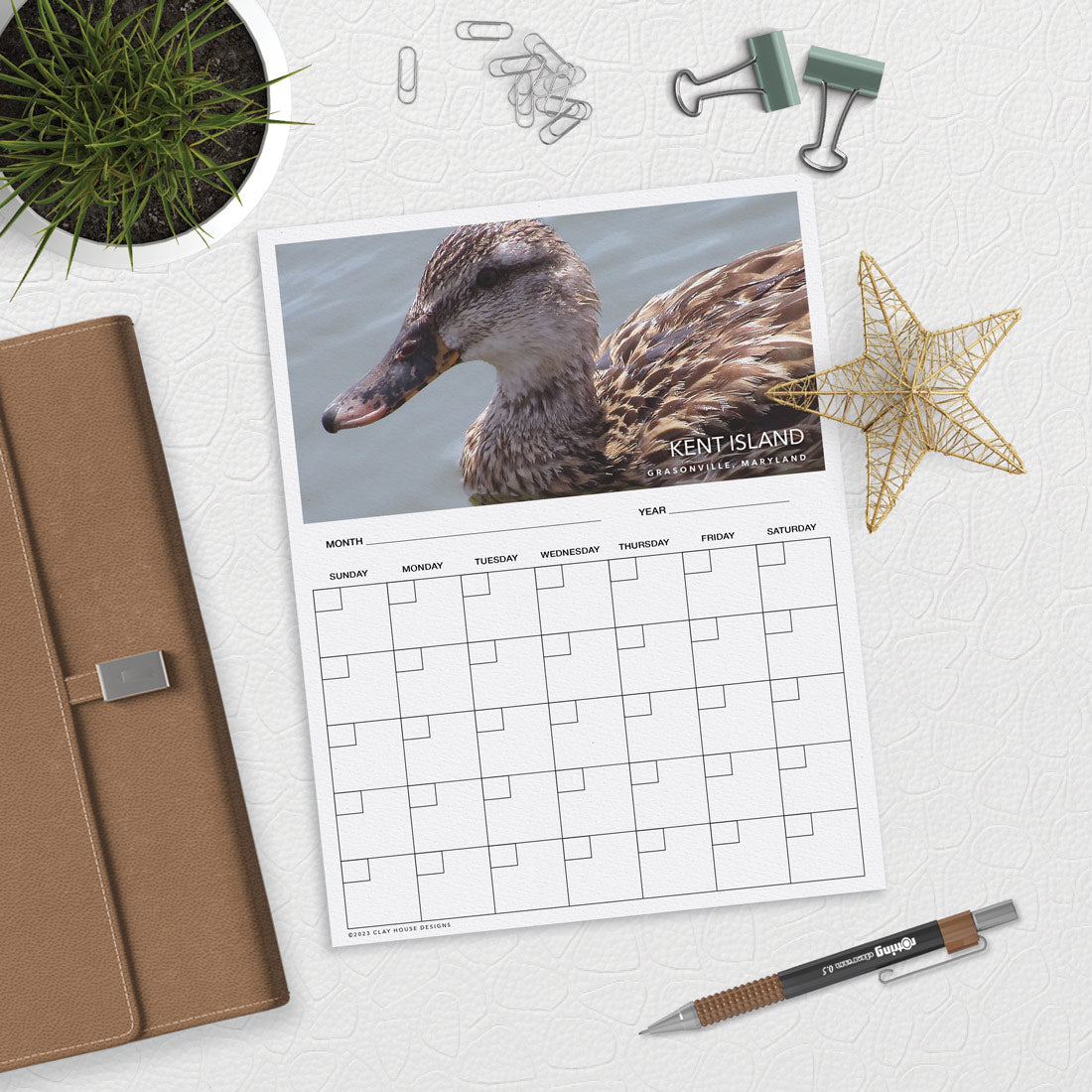 Duck Swimming Desk Style Calendar Download - Clay House Designs