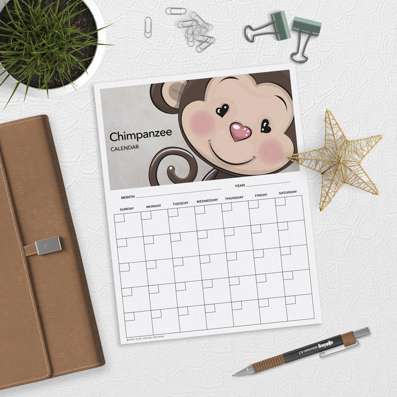 Chimpanzee Baby Animal Desktop Calendar Download - Clay House Designs