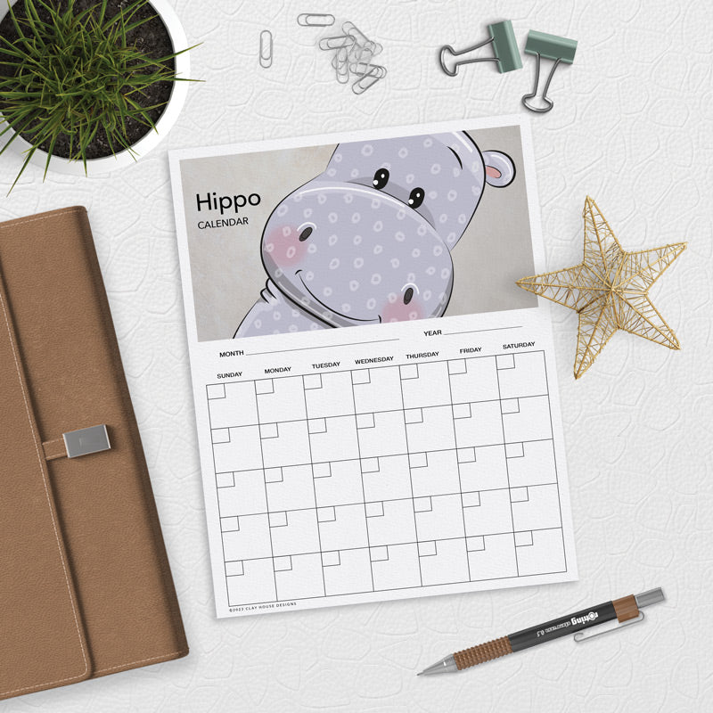 Hippo Baby Animal Desktop Calendar Download - Clay House Designs